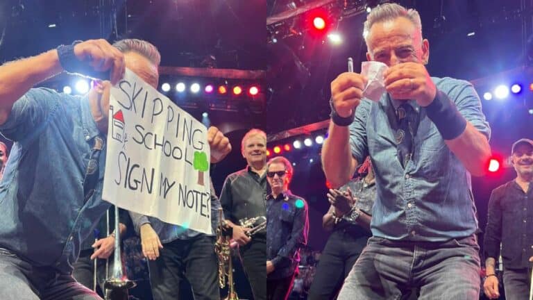 Watch BRUCE SPRINGSTEEN Signs A Young Fan's Note For Skipping School